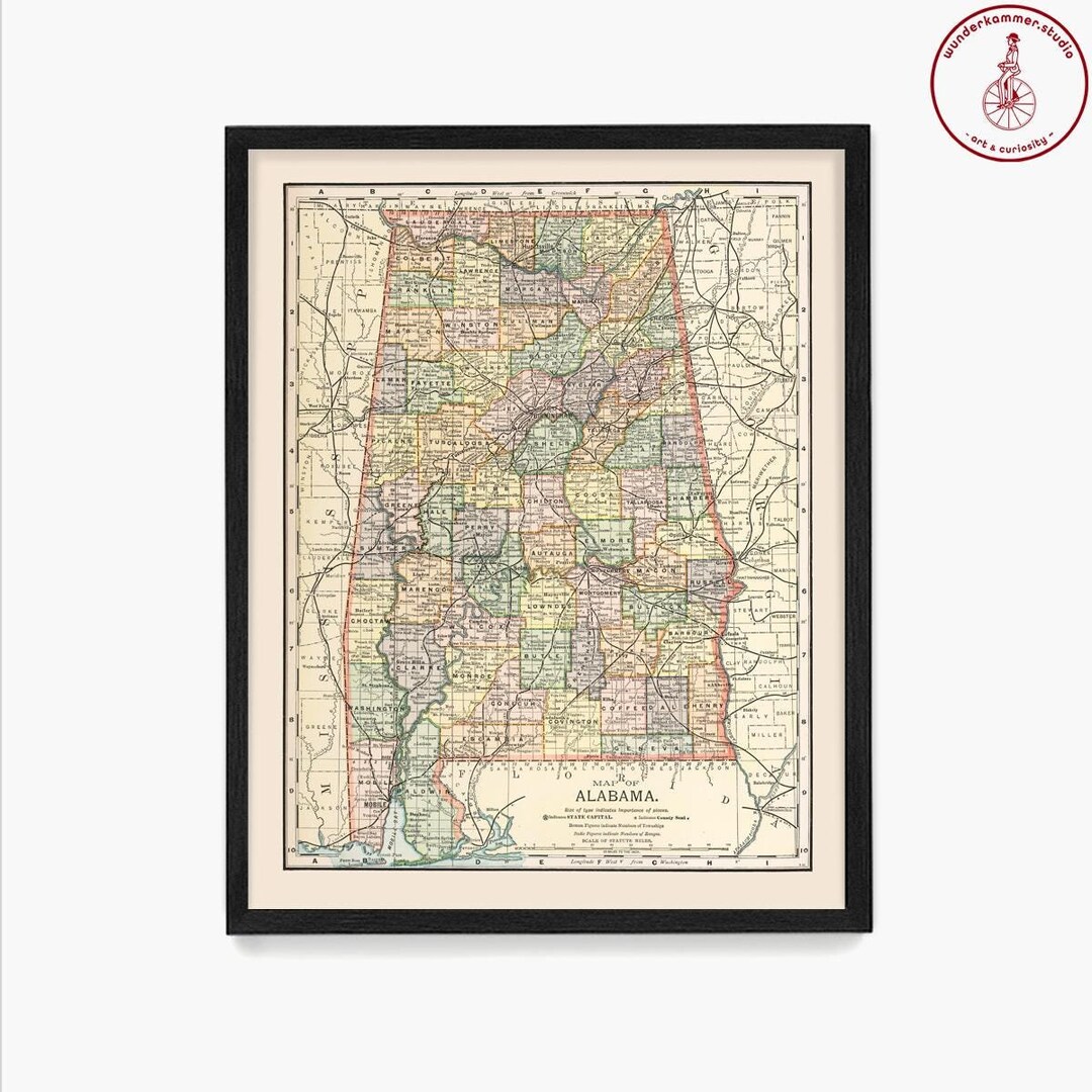 Alabama State Map Art Print, Alabama State Wall Art, Alabama Home Decor ...
