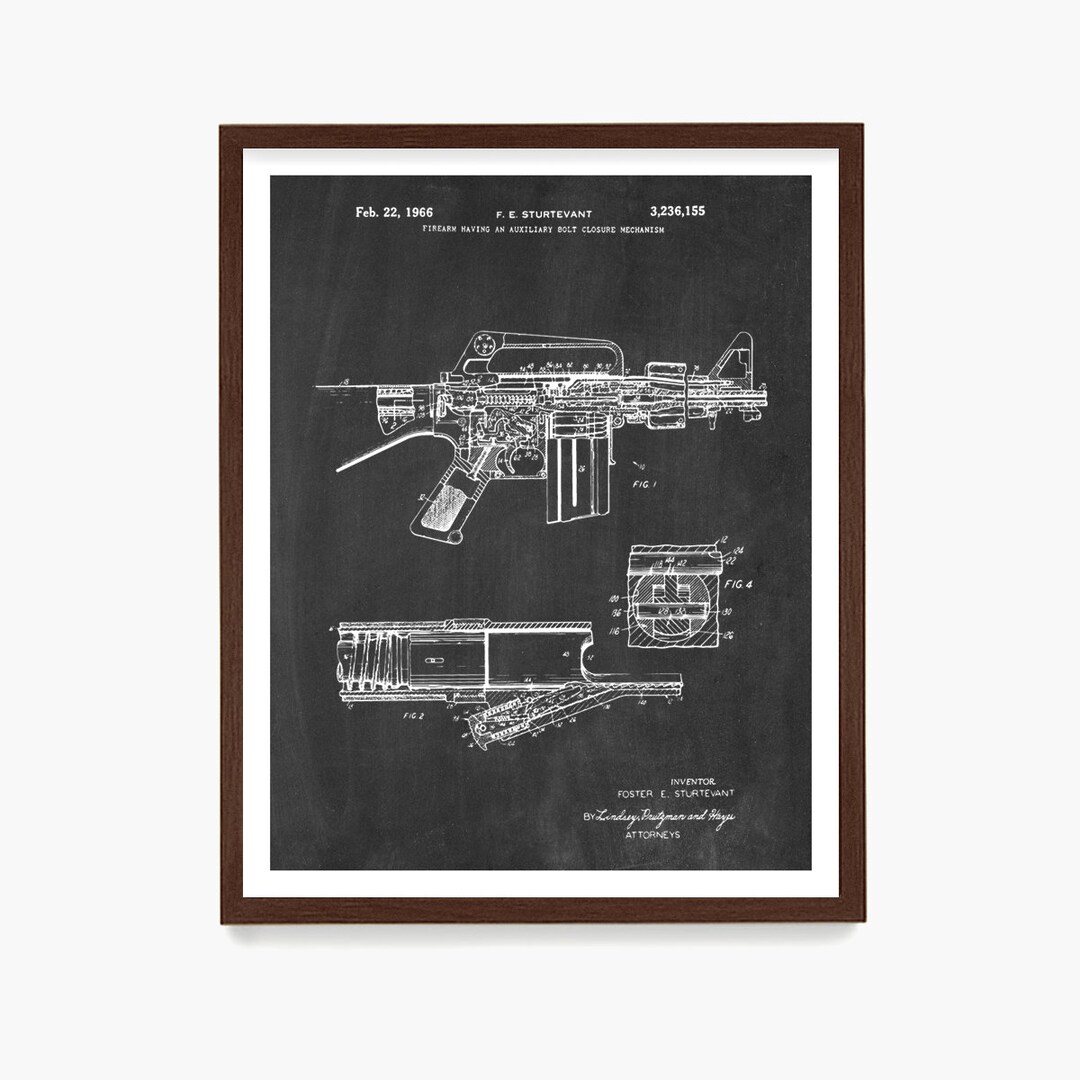 M16 Machine Gun Patent Art, Assault Rifle Patent Poster, Sportsman Club ...
