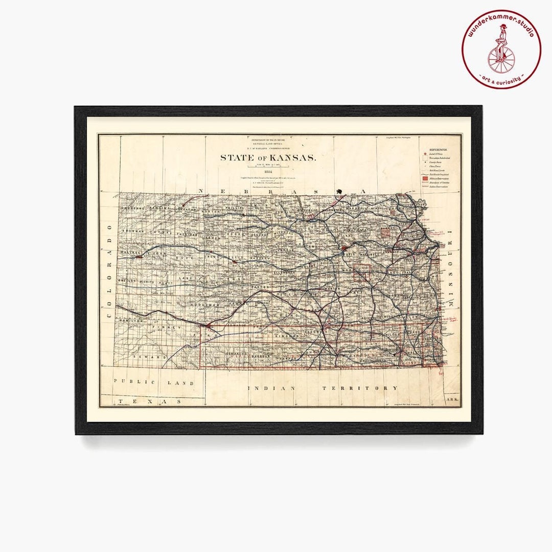 Vintage Kansas Map Art Print: Rustic State Wall Decor - Etsy