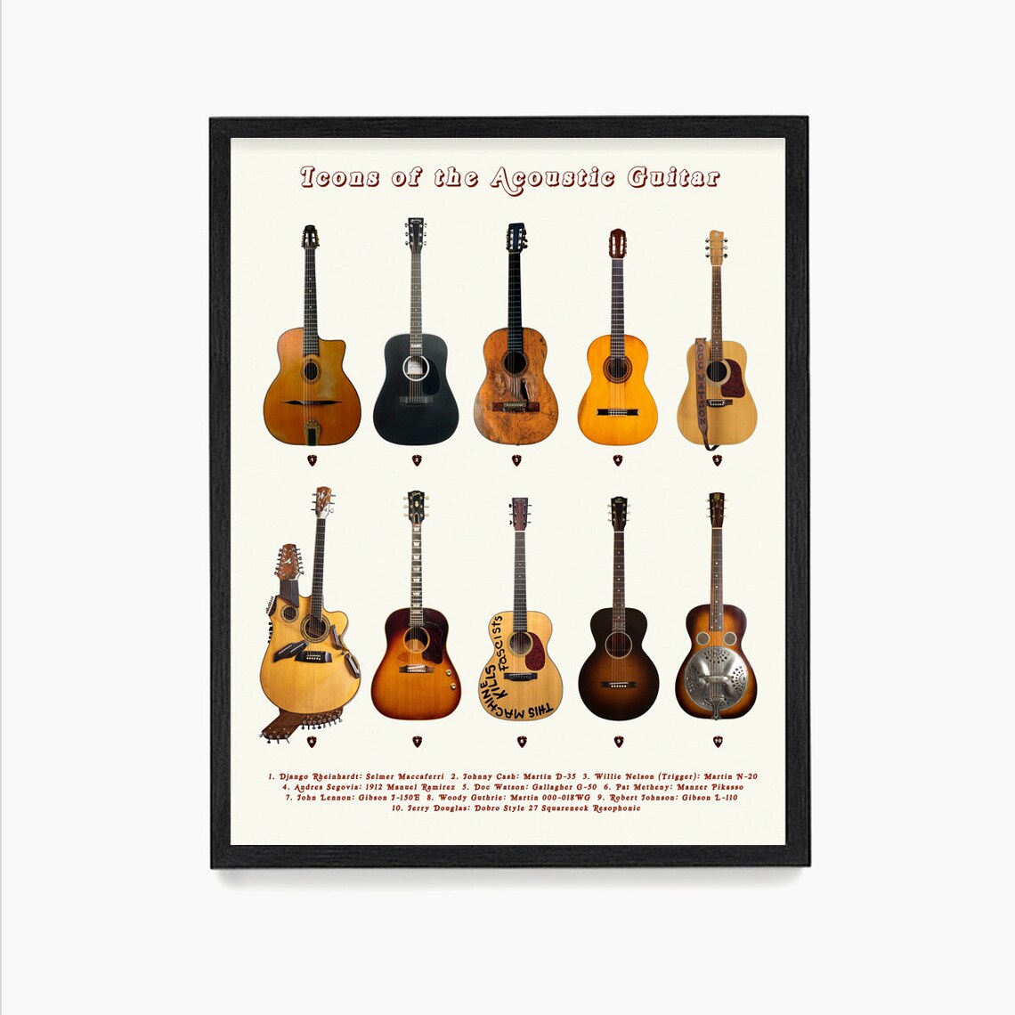 Guitar Poster Icons of the Acoustic Guitar History of Rock N | Etsy