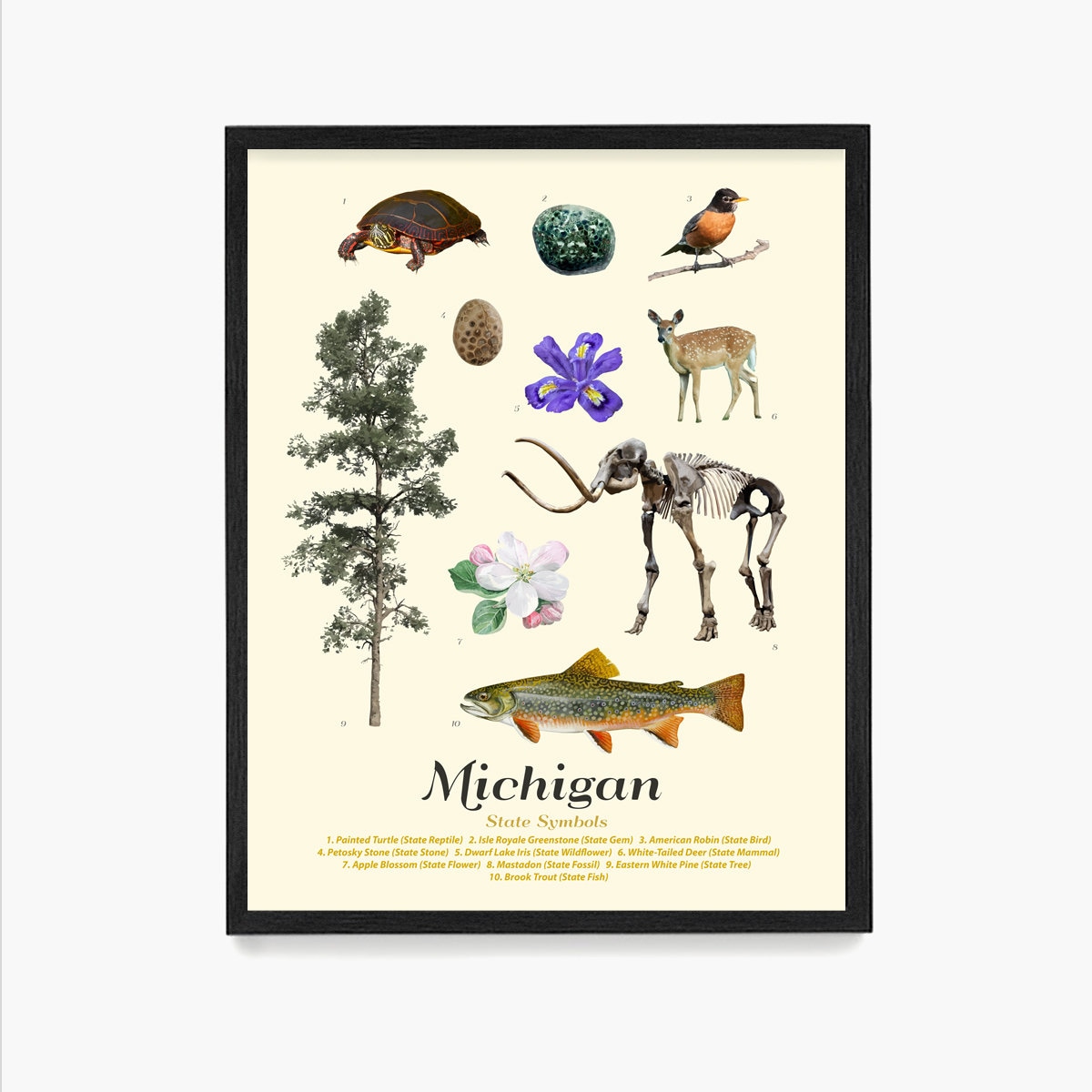 Michigan State Symbols Poster Michigan Art Michigan Poster | Etsy