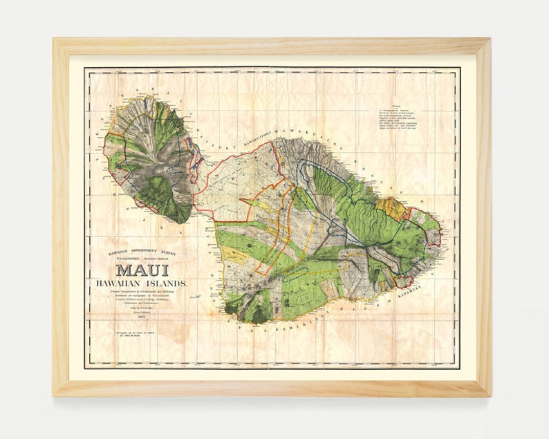 Maui Map Vintage Maui Map 1885 Hawaii Map Maui Art Hawaii | Etsy