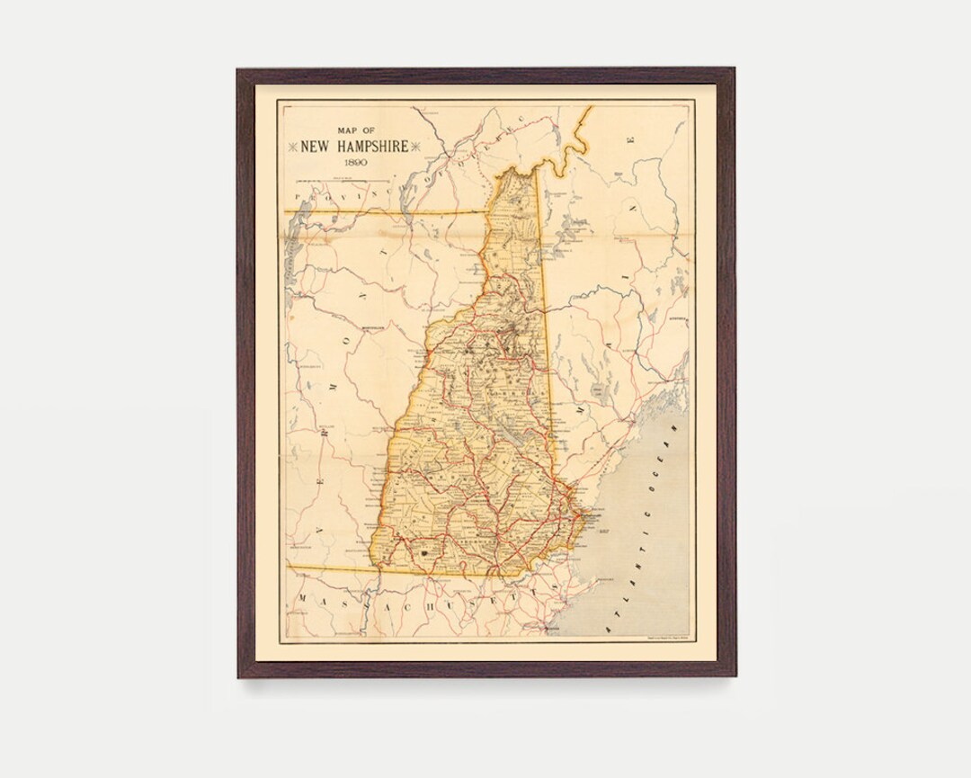 New Hampshire Map Wall Art, NH Map, New England Home, State Map Decor ...