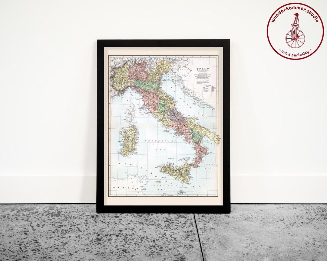 Italy Country Map Art Print, Italy Wall Art, Italian Theme Decor, Italy ...