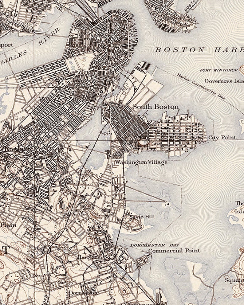 Boston Map Boston Poster Boston Wall Art City Map Home - Etsy