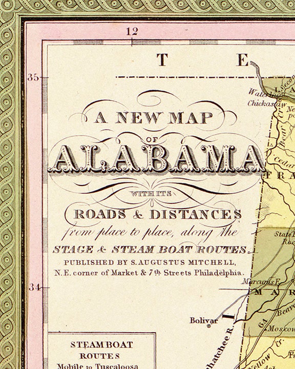 Alabama Map Antique Map Alabama Art Alabama Poster Alabama | Etsy