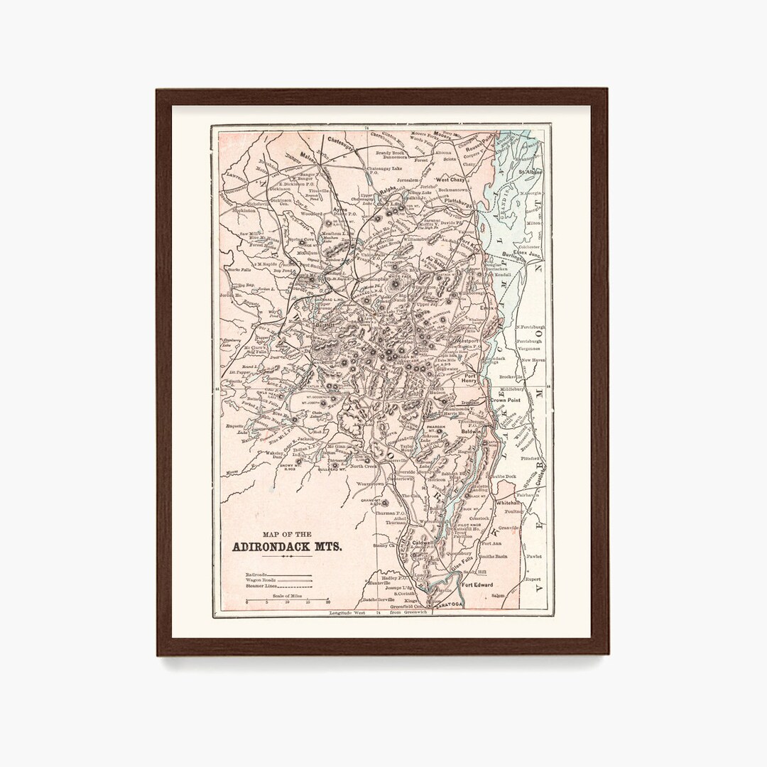 Adirondack Mountains Map, Antique Map Hi Resolution Reproduction ...