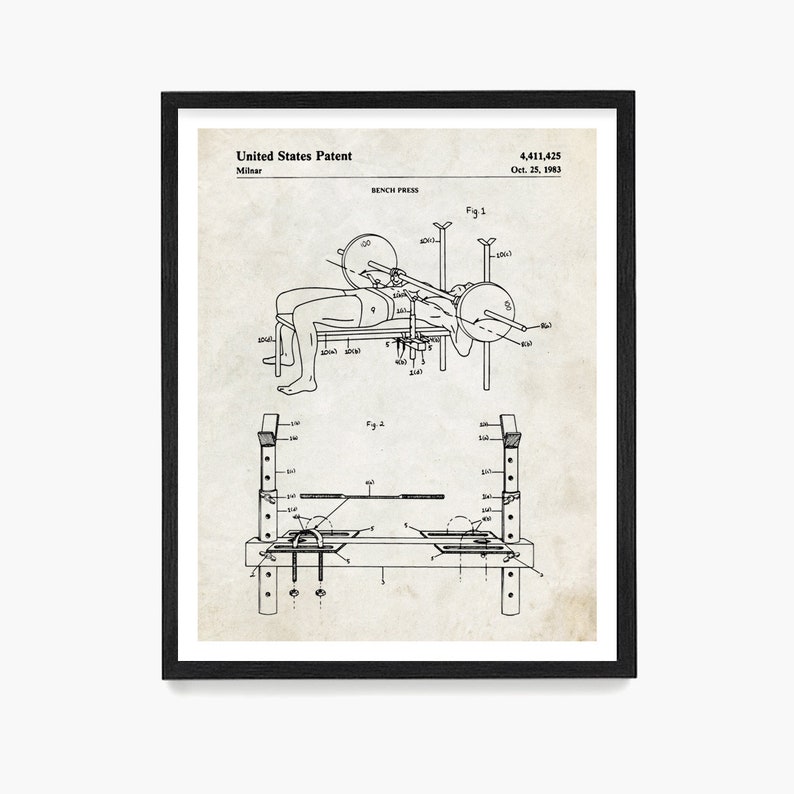 Bench Press Patent Print Fitness Poster Weight Lifting | Etsy
