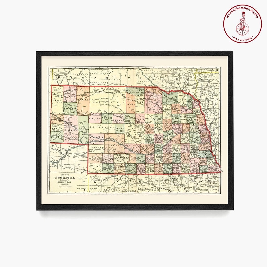 Nebraska State Map Art Print, Nebraska Home Decor, Nebraska Wall Art ...
