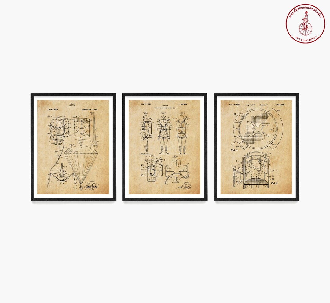 Skydiving Patent Art Prints: Skydiver & Parachute Poster Set - Etsy