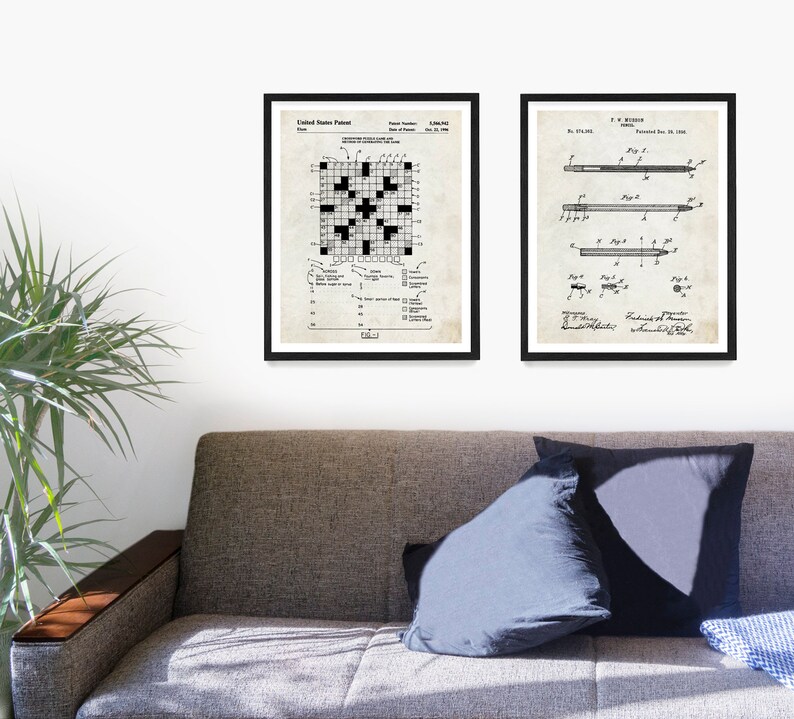 Crossword Puzzle Patent Art Print Set: Times Puzzler Gift - Etsy
