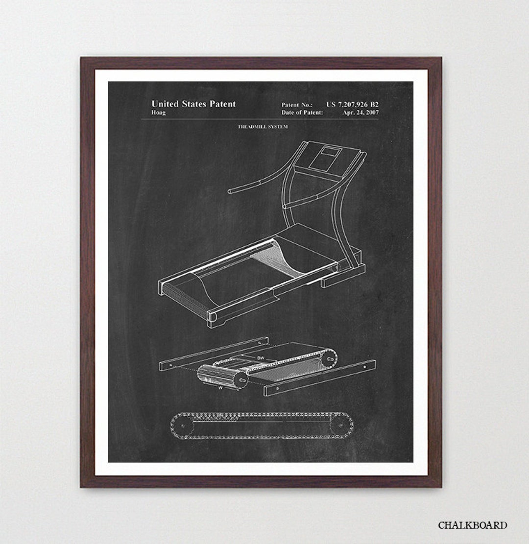 Treadmill Patent Poster, Treadmill Wall Art, Home Gym Decor, Exercise ...
