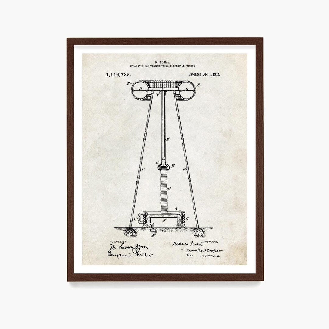 Tesla Coil Patent Poster, Tesla Wall Art, Electrician Gift, Nikola ...