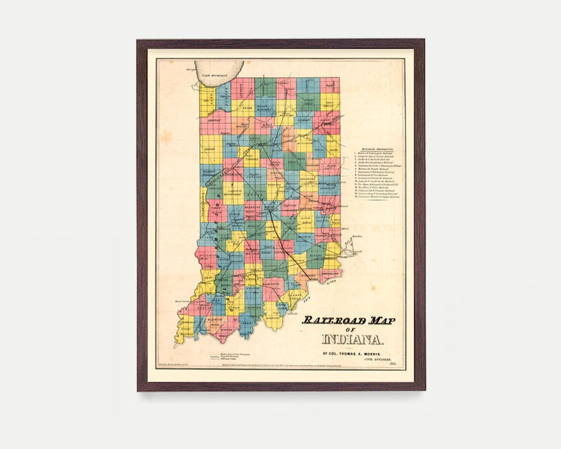 Indiana Map Indiana Art Indiana Poster Indiana Decor - Etsy