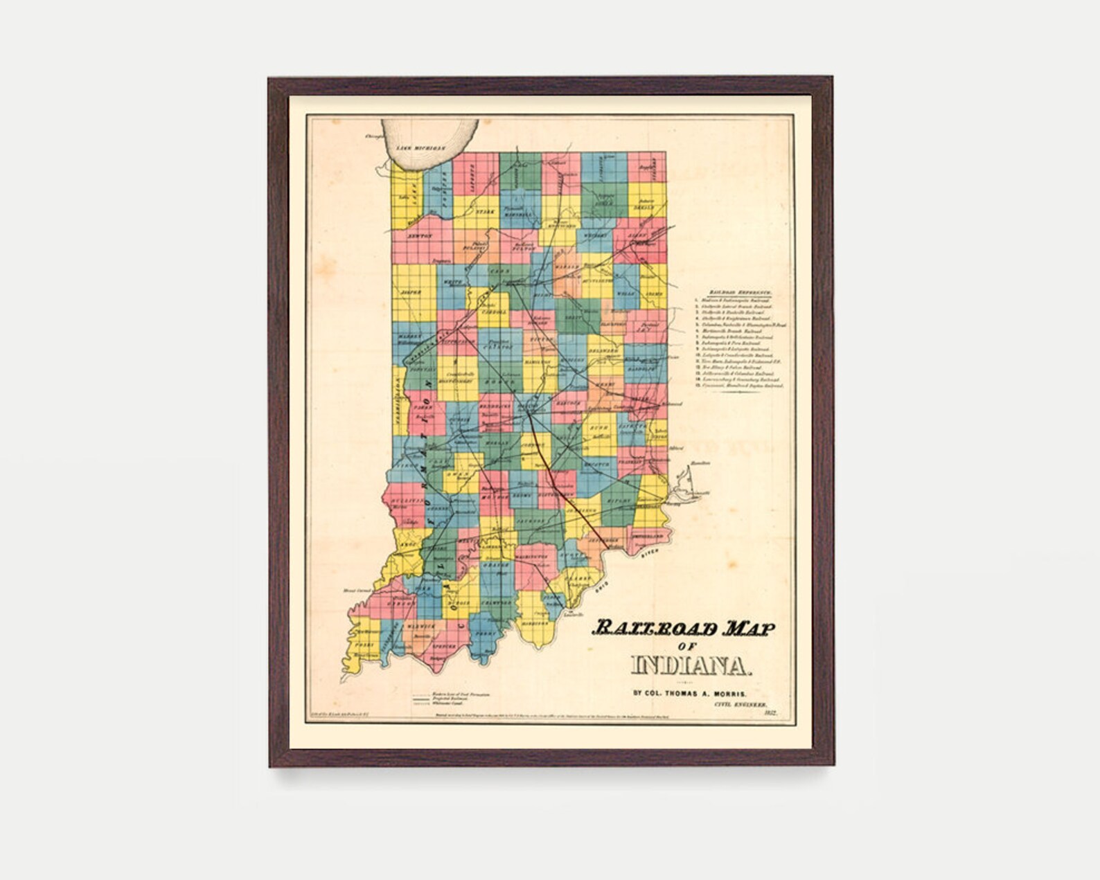Indiana Map Indiana Art Indiana Poster Indiana Decor | Etsy