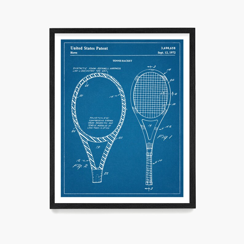 Vintage Tennis Racket Patent Art Print: Sports Wall Decor - Etsy