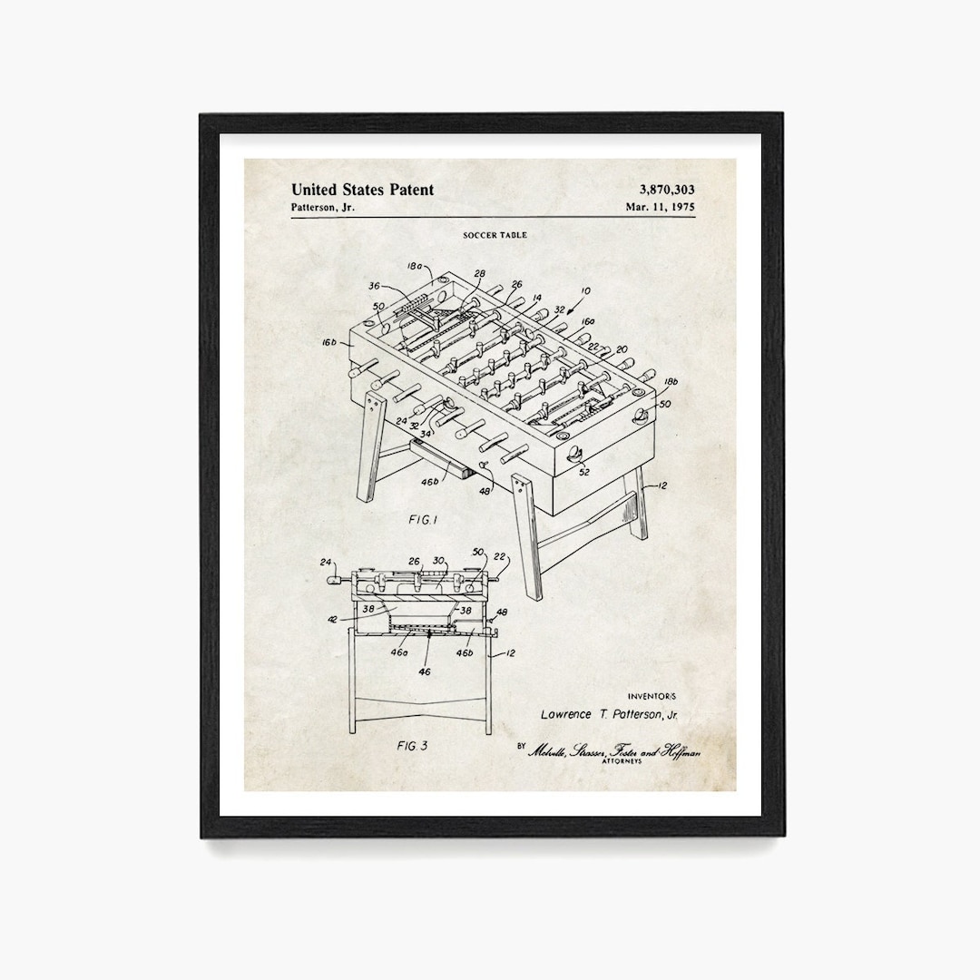 Foosball Table Patent Wall Art, Foosball Poster, Basement Game Room ...