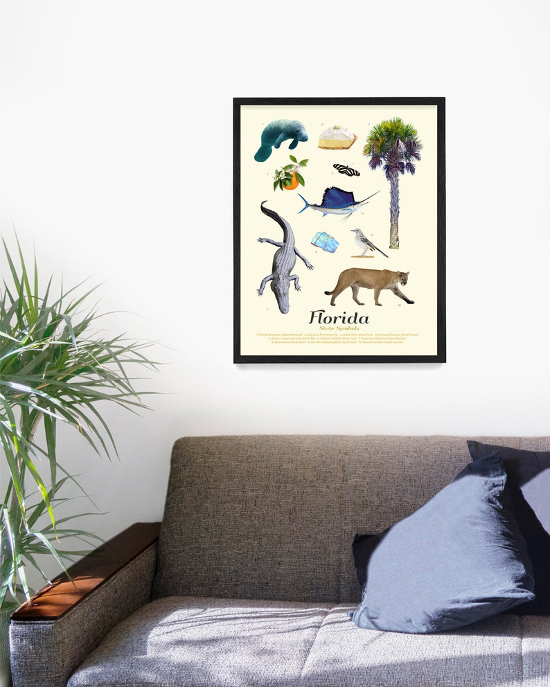 Florida State Symbols Poster Florida Art Florida Poster | Etsy