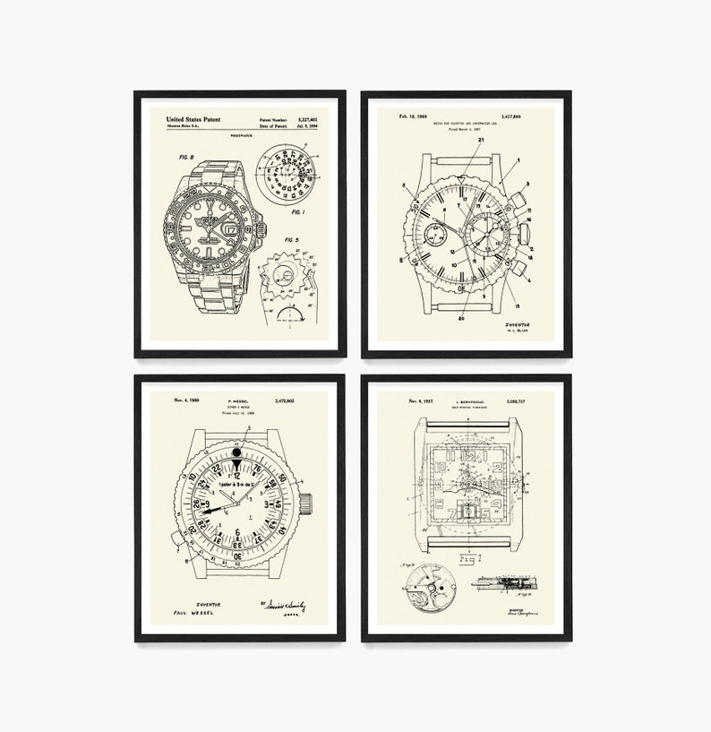 Watch Patent Art Prints: Time Piece Poster Set - Etsy