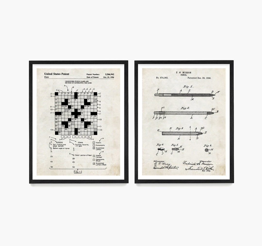 Crossword Puzzle Patent Art Print Set: Times Puzzler Gift - Etsy