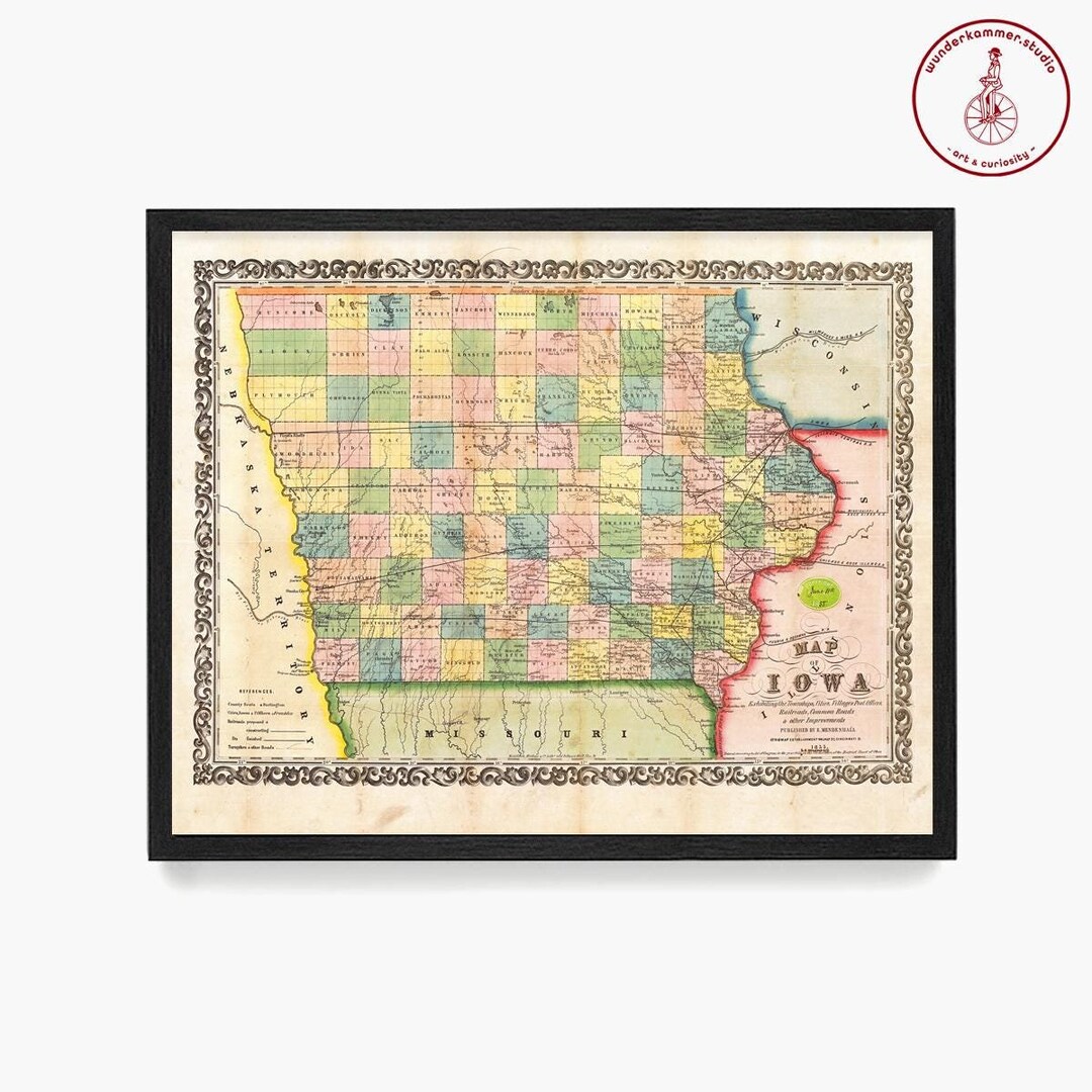 Iowa Map Art Print, Vintage Iowa Decor, Iowa Poster, Iowa State Map ...