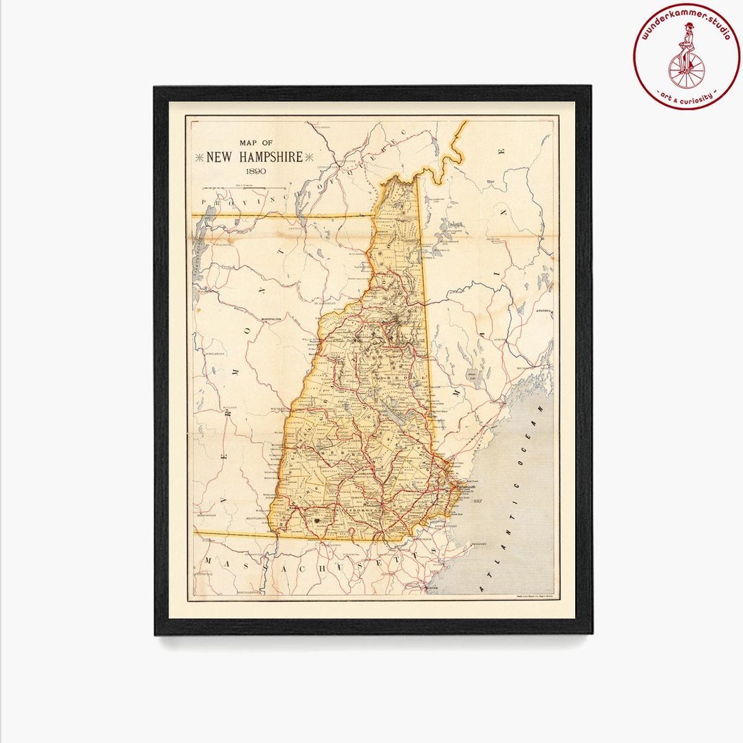 New Hampshire Map Wall Art, NH Map, New England Home, State Map Decor ...