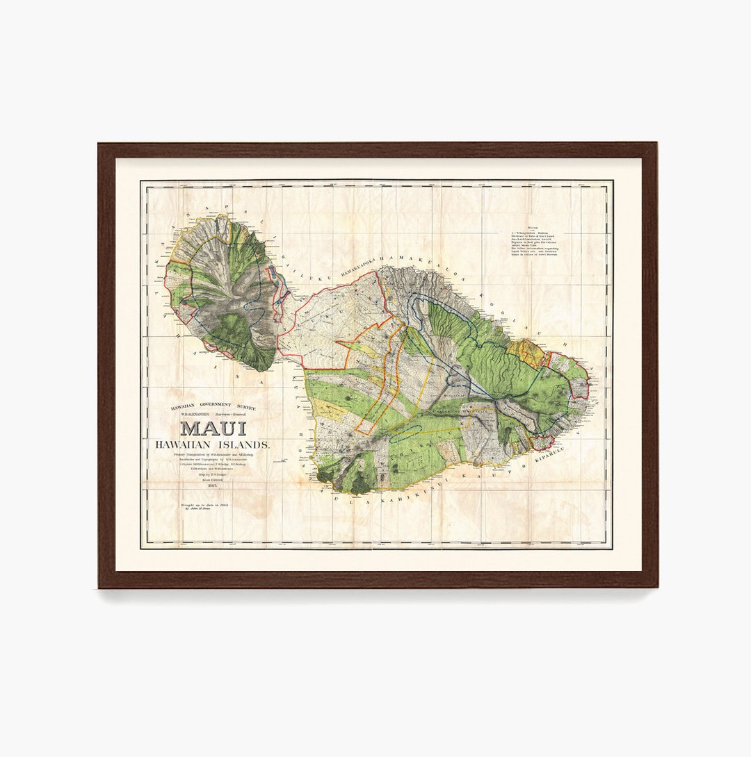 Maui Map, Vintage Maui Map 1885, Hawaii Map, Maui Art, Hawaii Art, Maui ...