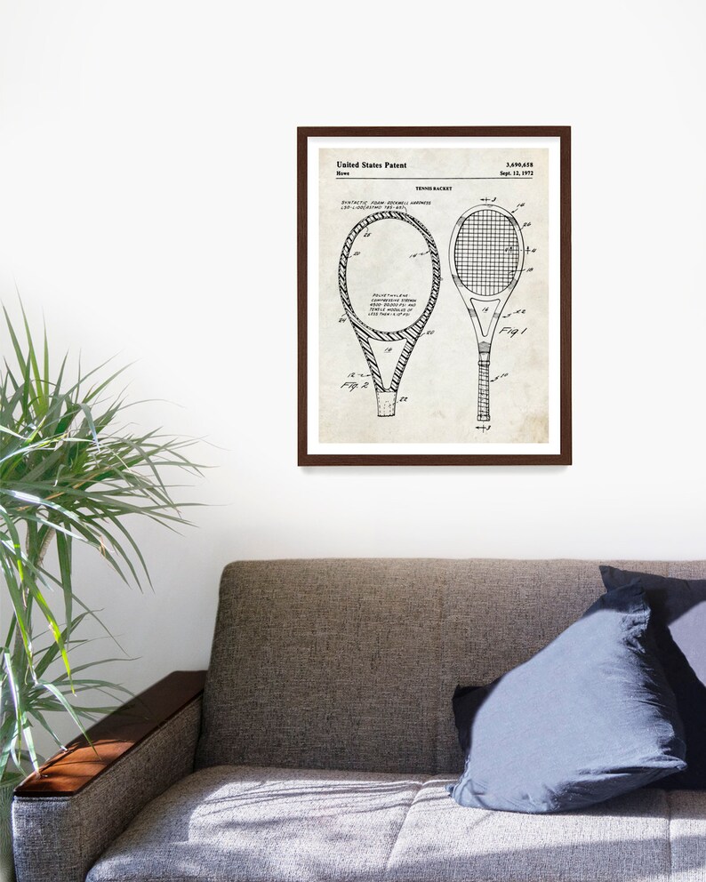 Vintage Tennis Racket Patent Art Print: Sports Wall Decor - Etsy