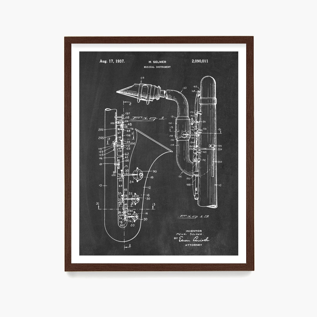Baritone Saxophone Patent Poster, Sax Patent, Saxophone Wall Art ...