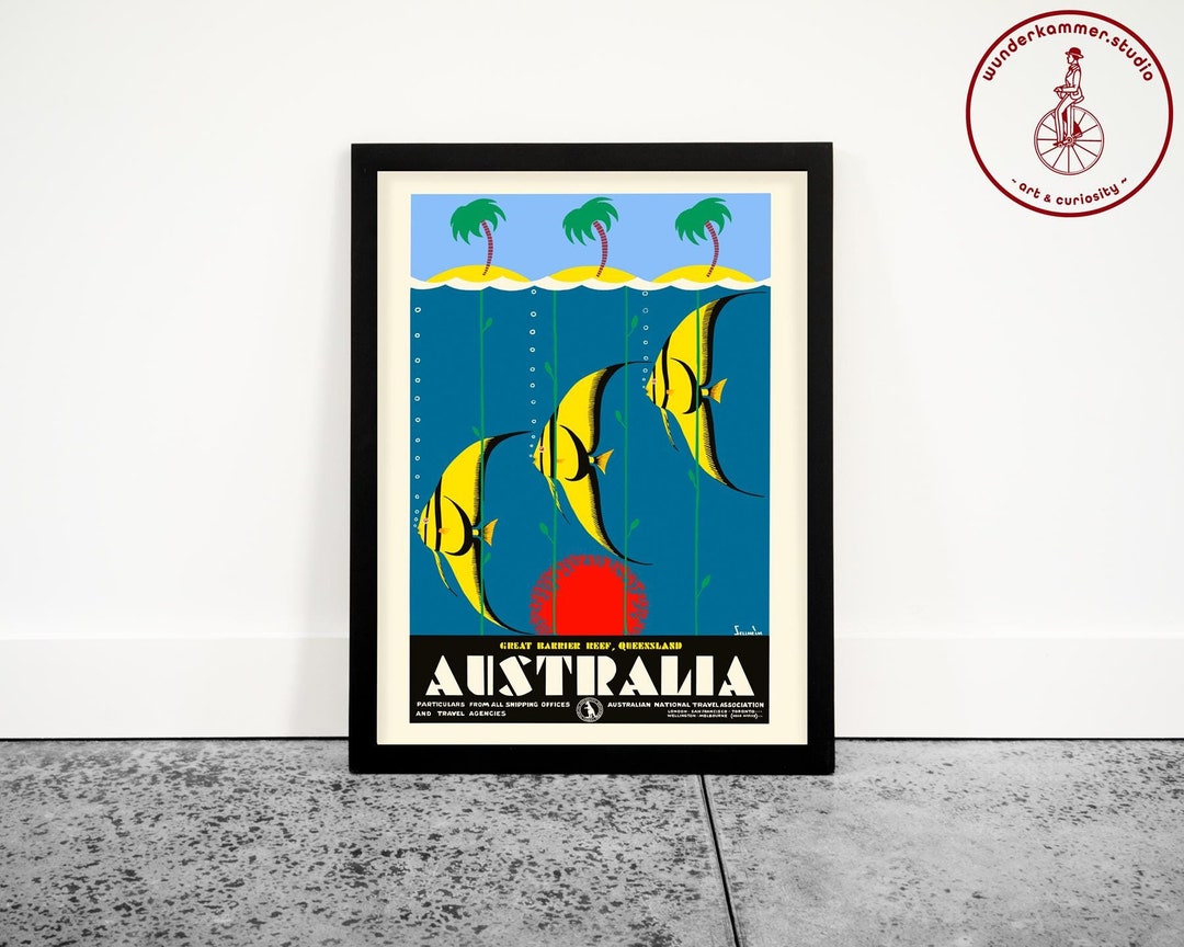 Great Barrier Reef Travel Poster – Vintage Australia Underwater Scene ...