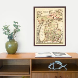 Michigan Map Wall Art, Michigan Home Decor, Great Lakes Map Vintage ...