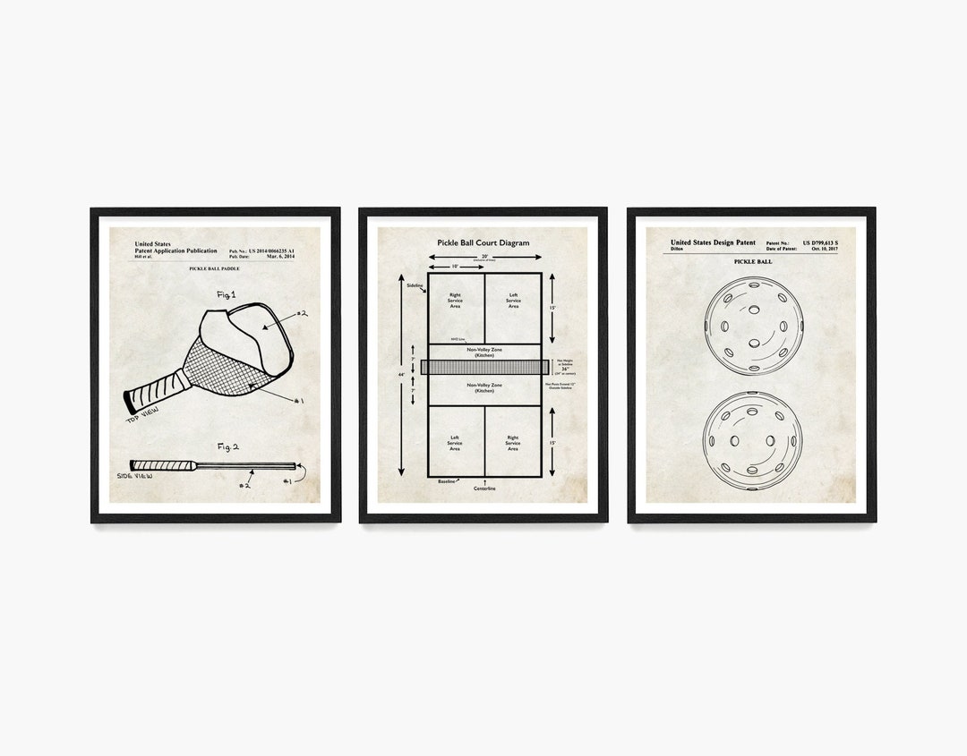 Pickleball Patent Wall Art Bundle, Pickleball Paddle, Pickleball Court ...
