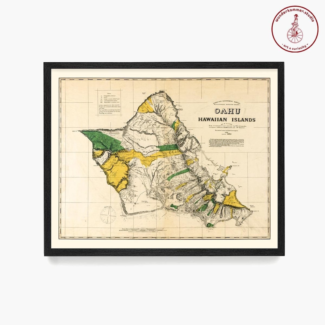Oahu Map Wall Art, Hawaii Map, Hawaii Poster, Hawaiian Island Decor ...