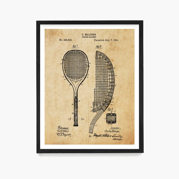 Tennis Racket Patent Poster Tennis Wall Art Tennis Gift | Etsy