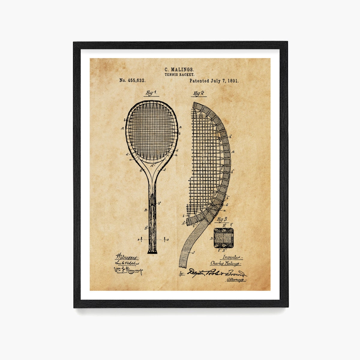 Tennis Racket Patent Poster Tennis Wall Art Tennis Gift | Etsy
