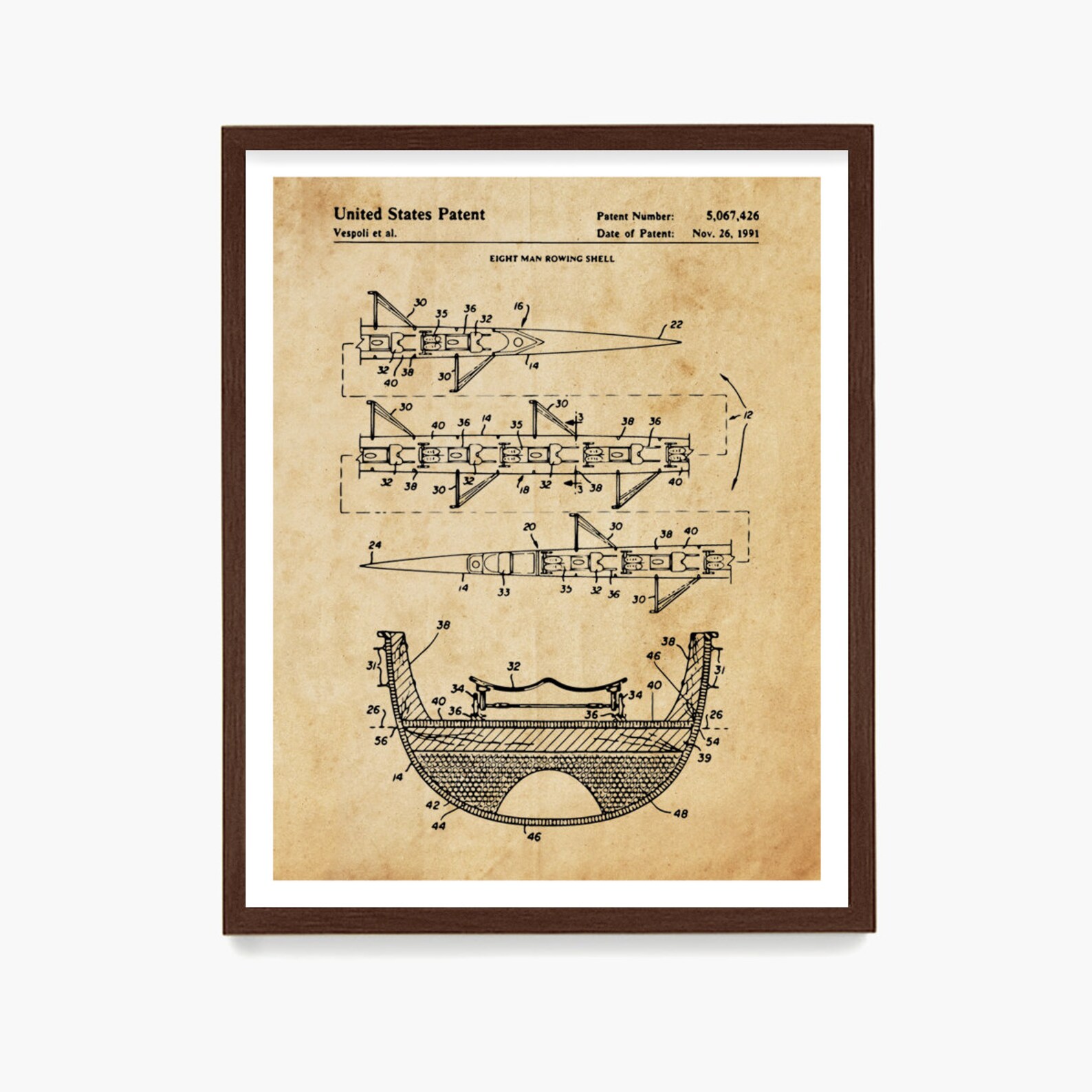 Rowing Patent Art Crew Wall Art 8 Man Row Boat Sculling | Etsy