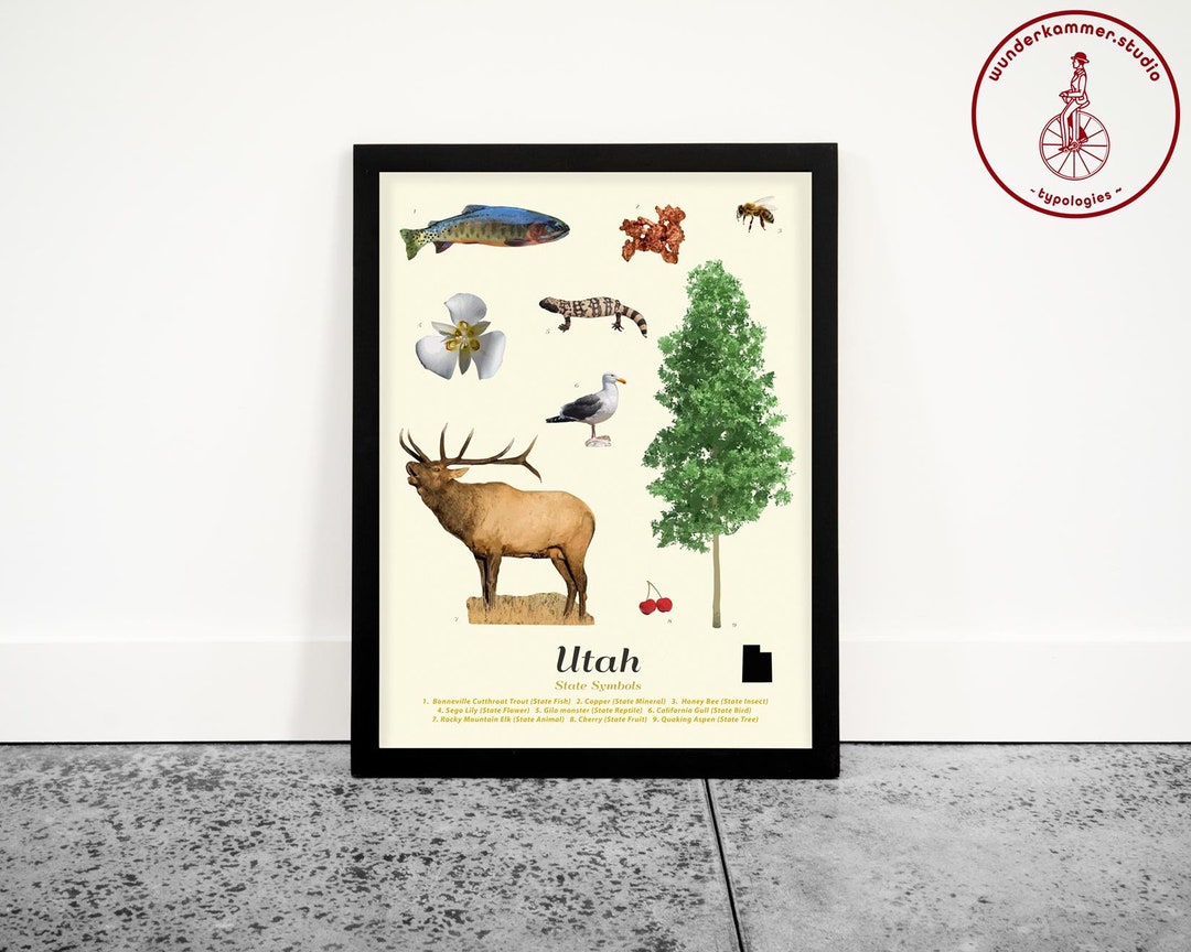 Utah State Symbols Art Poster, Utah Wall Art, Utah Home Decor, Salt ...