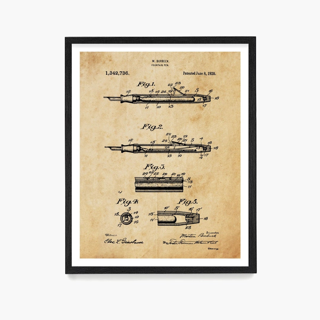 Fountain Pen Patent Art Print: Vintage Office Decor - Etsy