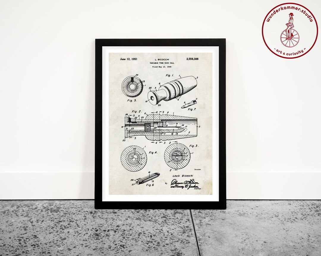 Duck Call Patent Art, Duck Hunting Poster, Hunting Cabin Decor, Hunter ...