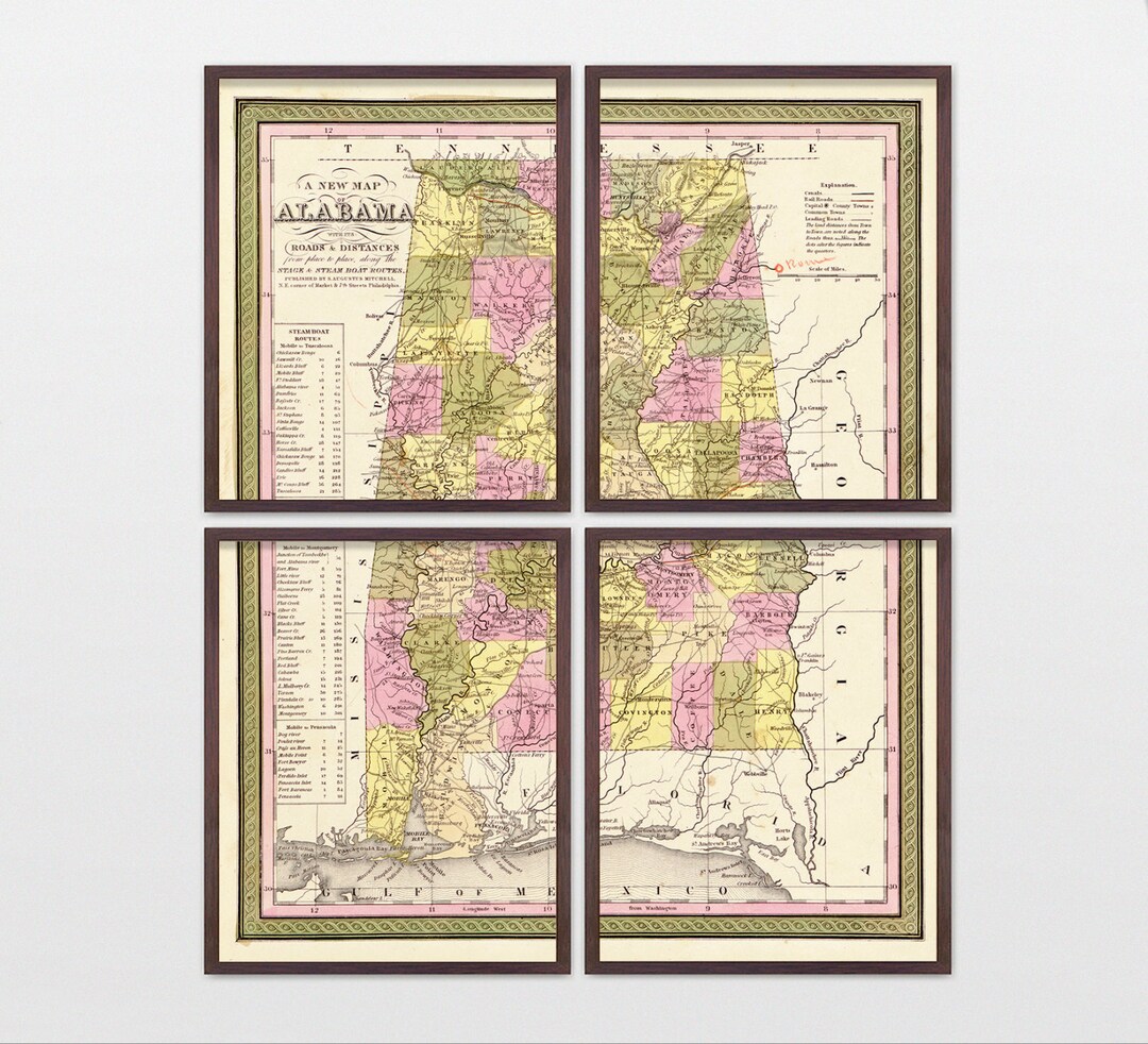 Alabama Map, Antique Map, Alabama Art, Alabama Poster, Alabama Wall Art ...