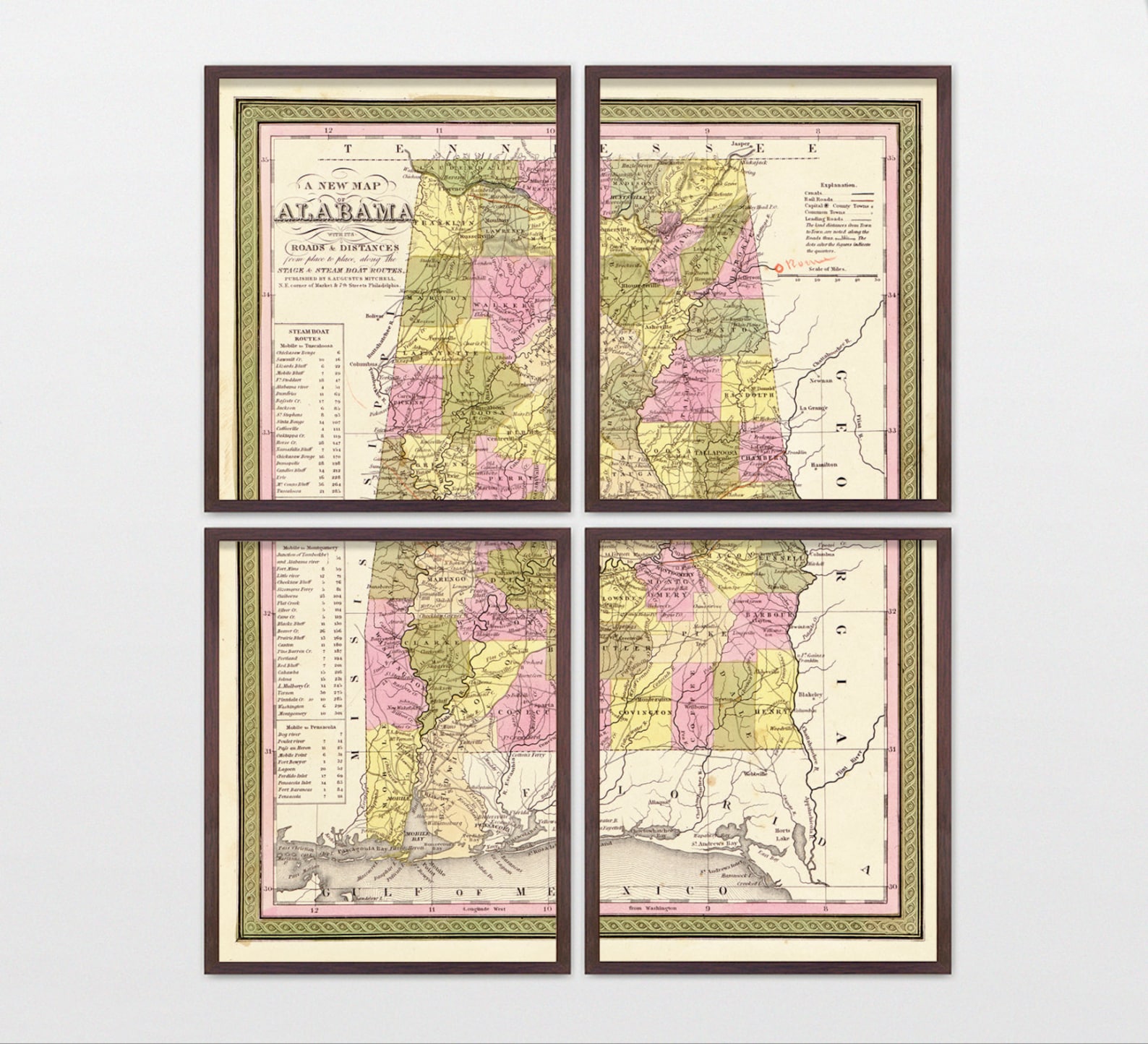 Alabama Map Antique Map Alabama Art Alabama Poster Alabama | Etsy