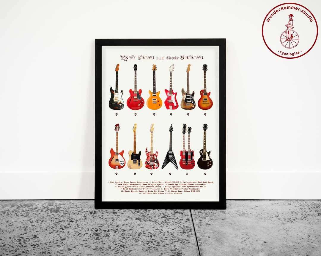 Guitar Poster, Rock Stars and Their Guitars, History of Rock N Roll ...