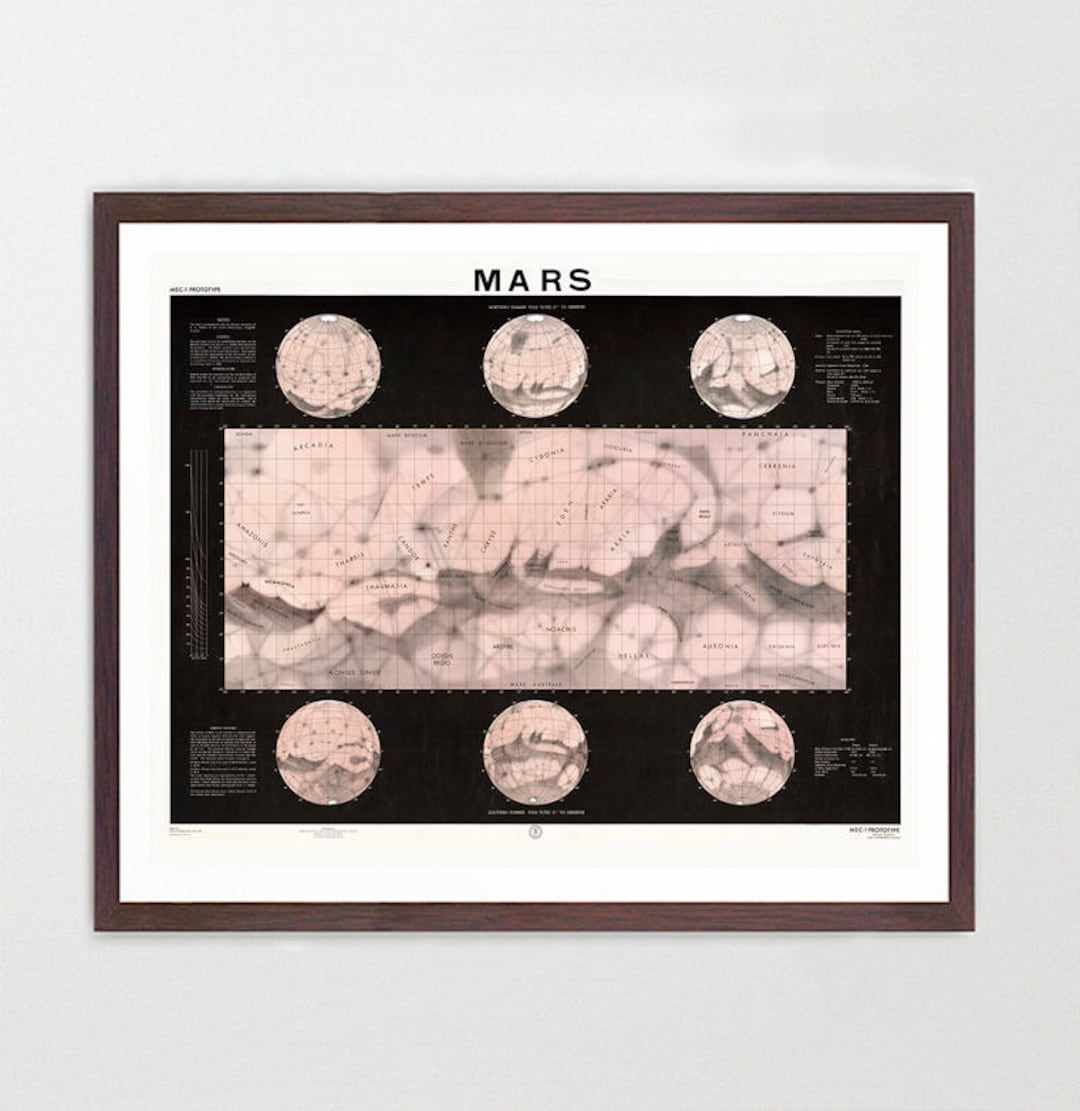 Mars Map, Space Map, Mars Wall Art, Mars Decor, Solar System, Mars ...