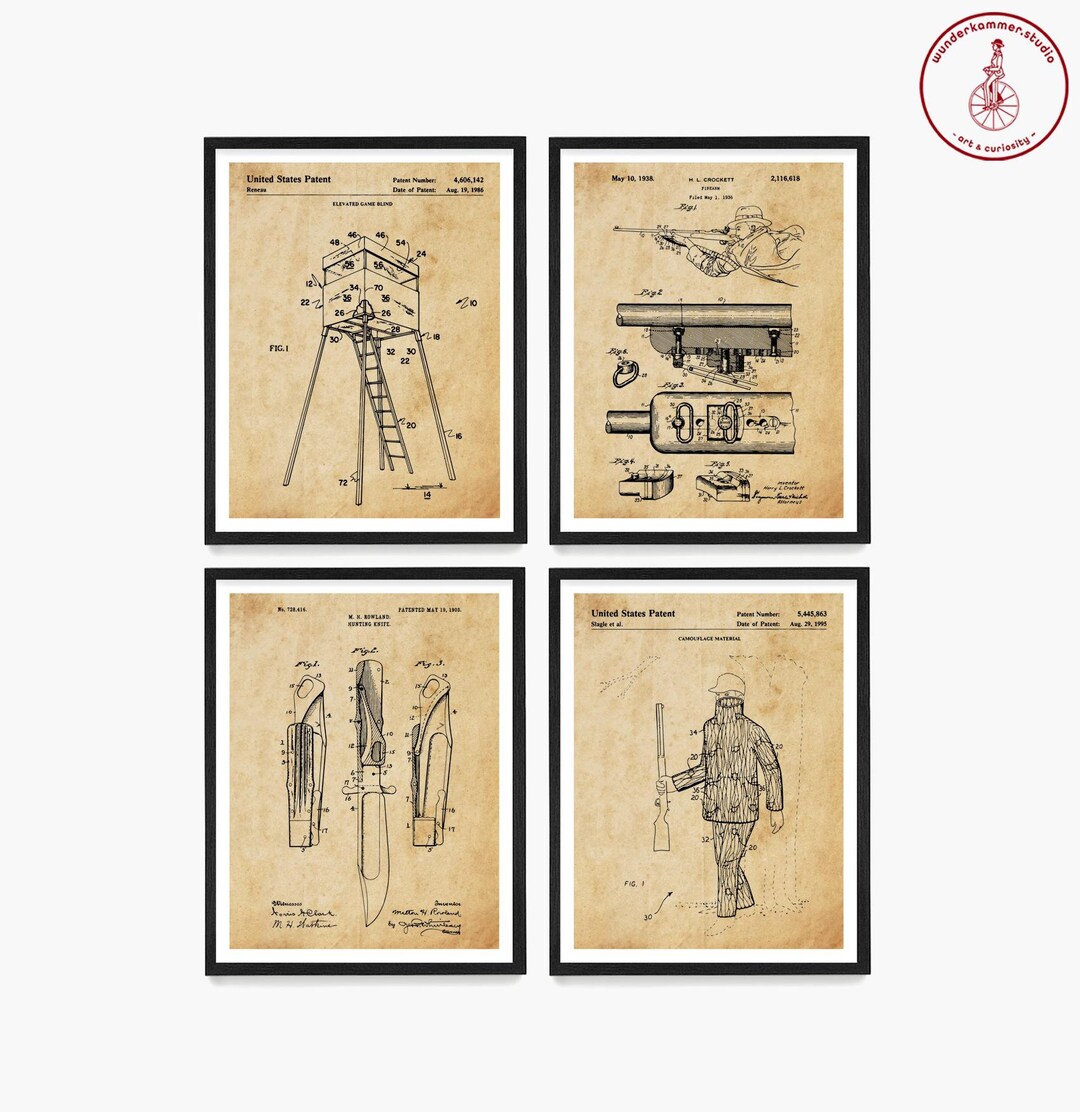 Hunting Patent Wall Art Bundle, Hunting Poster, Deer Hunter Gift, Cabin ...