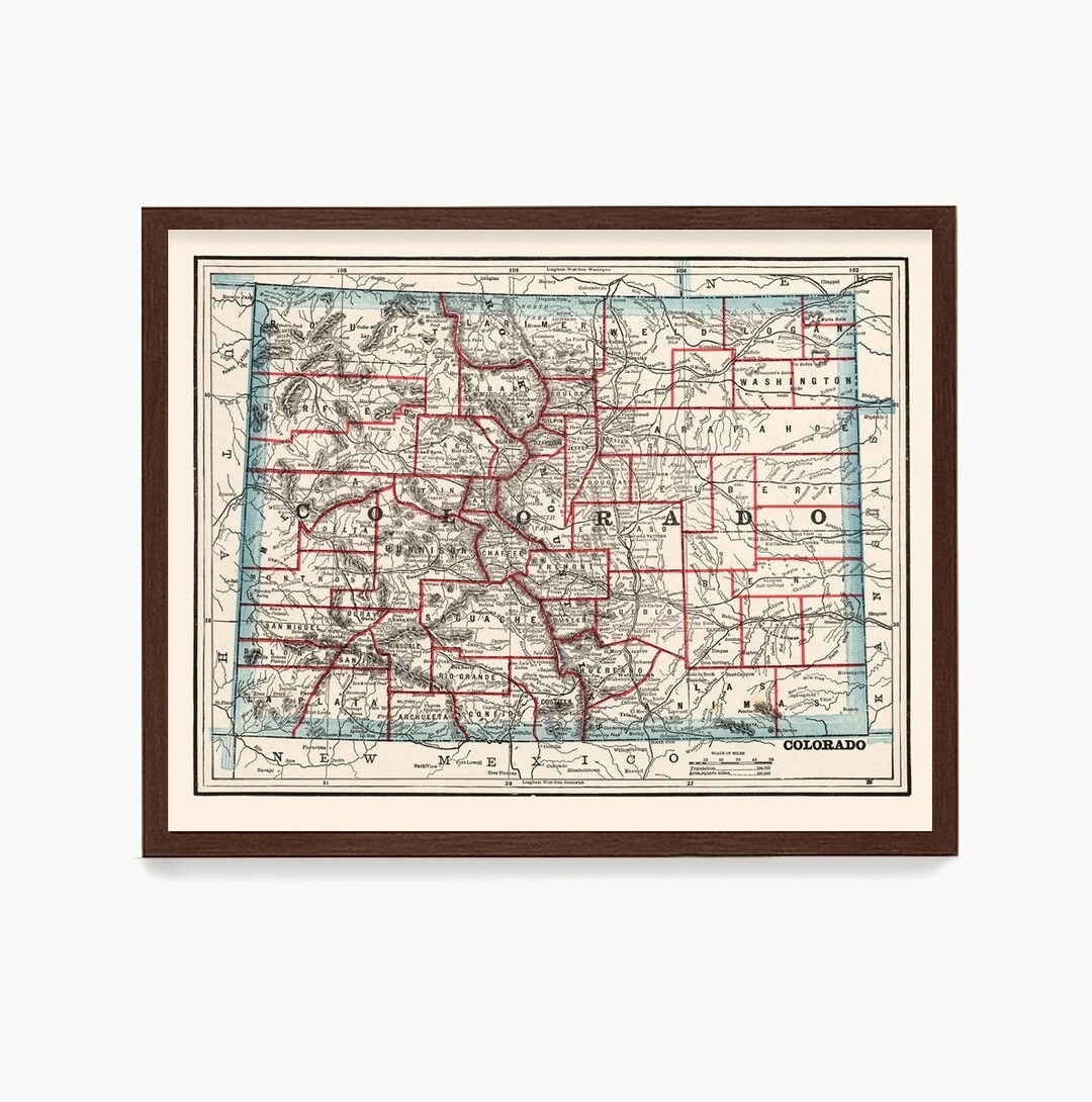 Colorado Map Art Print: Vintage Style CO State Wall Decor - Etsy
