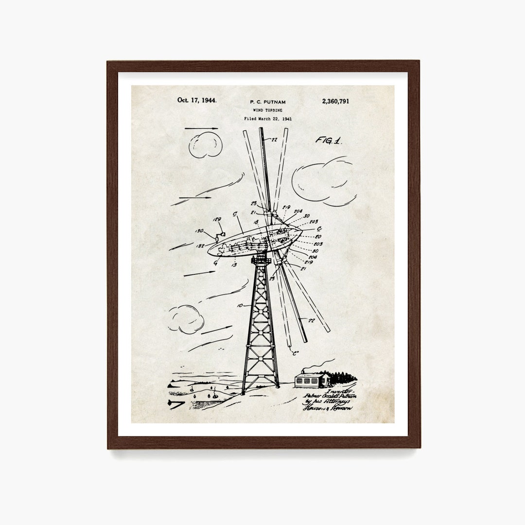 Wind Turbine Patent Poster, Renewable Energy, Environmental Art, Earth ...