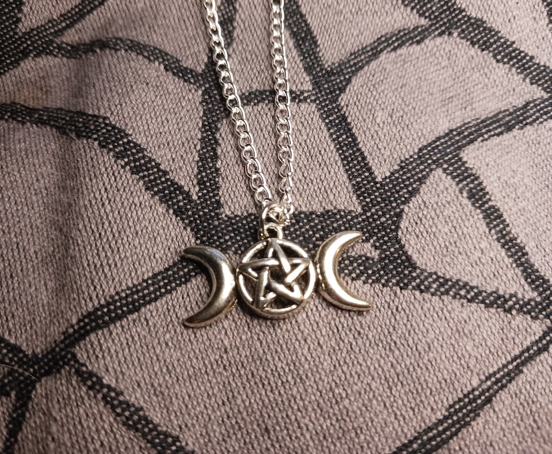 Silver Triple Goddess Pentacle Necklace on Chain or Cotton Cord - Etsy