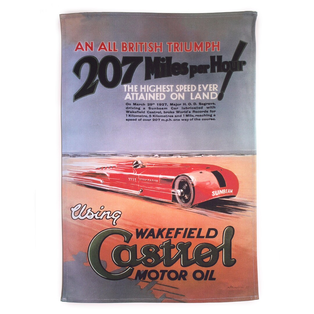 Wakefield Castrol Motor Oil Vintage Poster Tea Towel – ‘sunbeam 207mph ...
