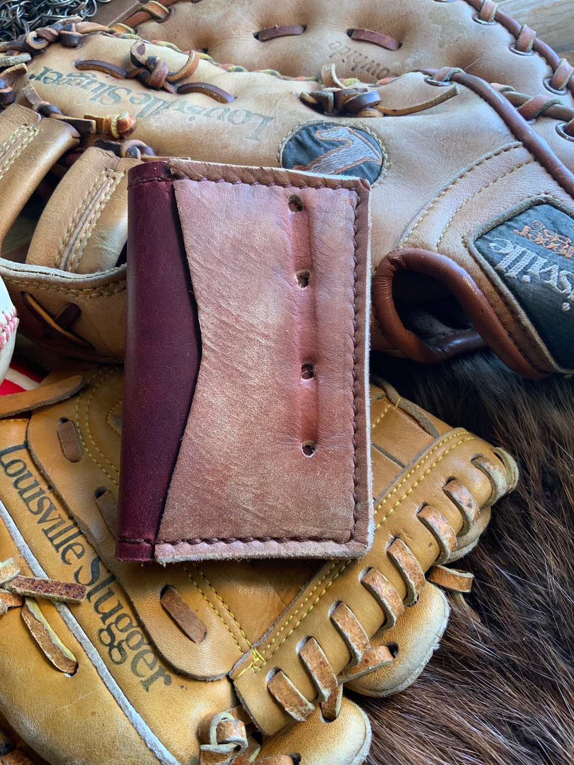Baseball glove leather card wallet. Made from repurposed | Etsy