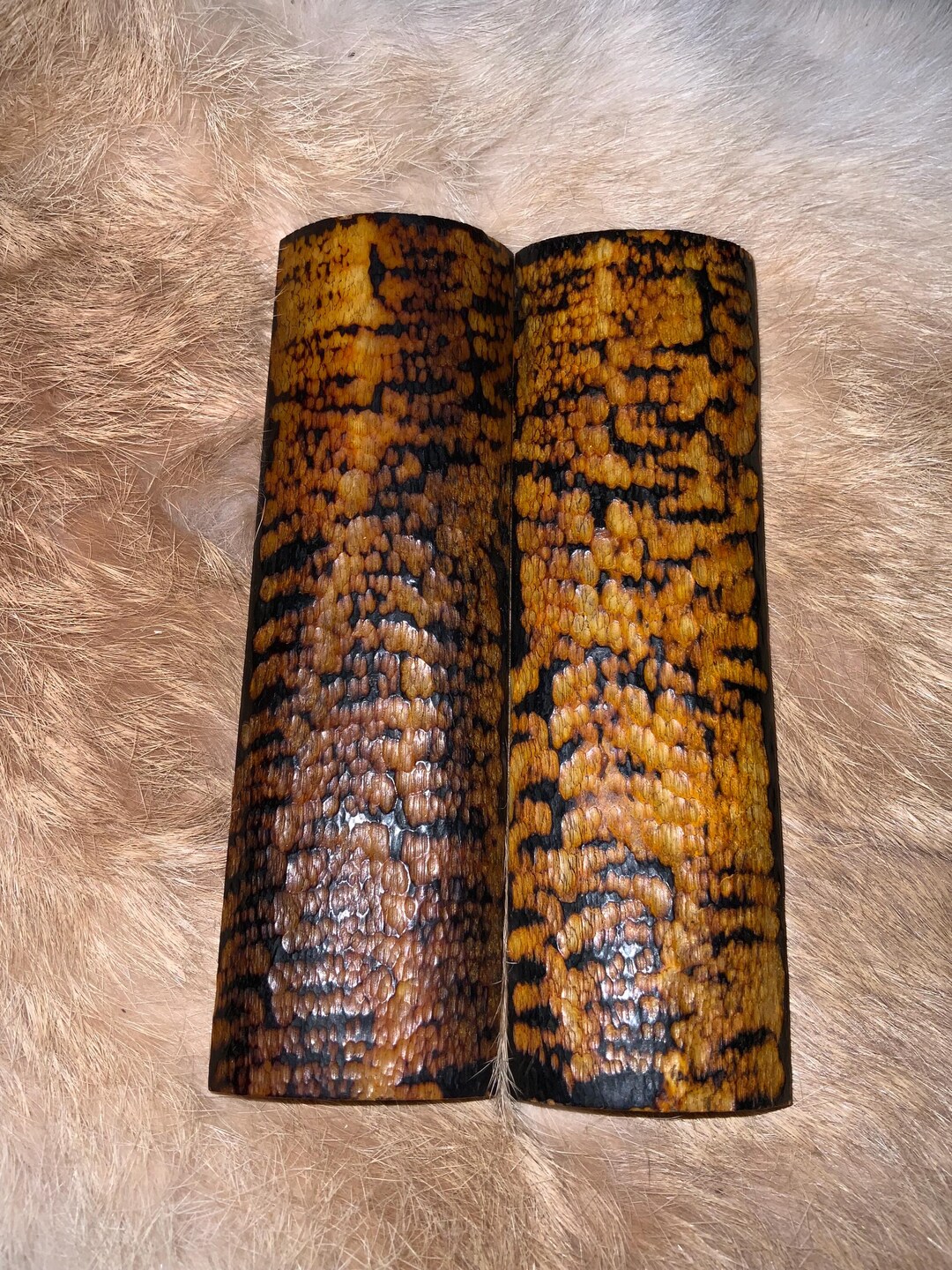 Camel Bone Knife Making Scales, Snake Skin Jigged Set of 2 Dyed Brown Color, 5” X 1 1/2” X 3/8 ...